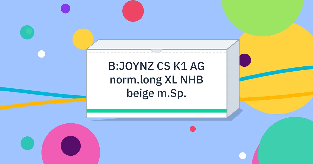 Symbolbild: Packung mit der Aufschrift B:JOYNZ CS K1 AG norm.long XL NHB beige m.Sp. (PZN 20530935) – Verfügbarkeit und Bezug in Apotheken in Frankfurt am Main