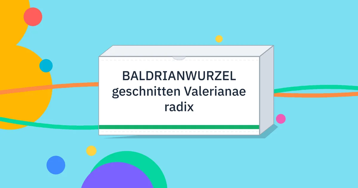 Symbolbild: Packung mit der Aufschrift BALDRIANWURZEL geschnitten Valerianae radix (PZN 20953512) – Verfügbarkeit und Bezug in Apotheken in Frankfurt am Main