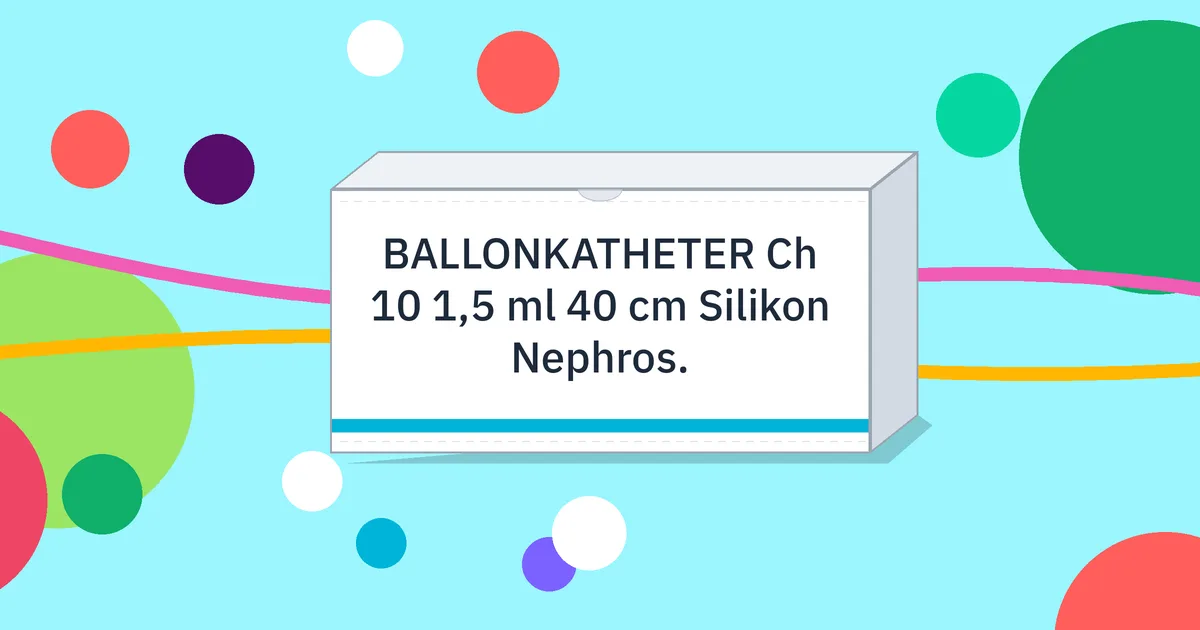 Symbolbild: Packung mit der Aufschrift BALLONKATHETER Ch 10 1,5 ml 40 cm Silikon Nephros. (PZN 00786578) – Verfügbarkeit und Bezug in Apotheken in Frankfurt am Main