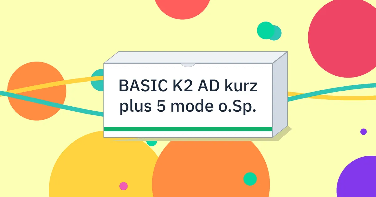 Symbolbild: Packung mit der Aufschrift BASIC K2 AD kurz plus 5 mode o.Sp. (PZN 20265551) – Verfügbarkeit und Bezug in Apotheken in Frankfurt am Main