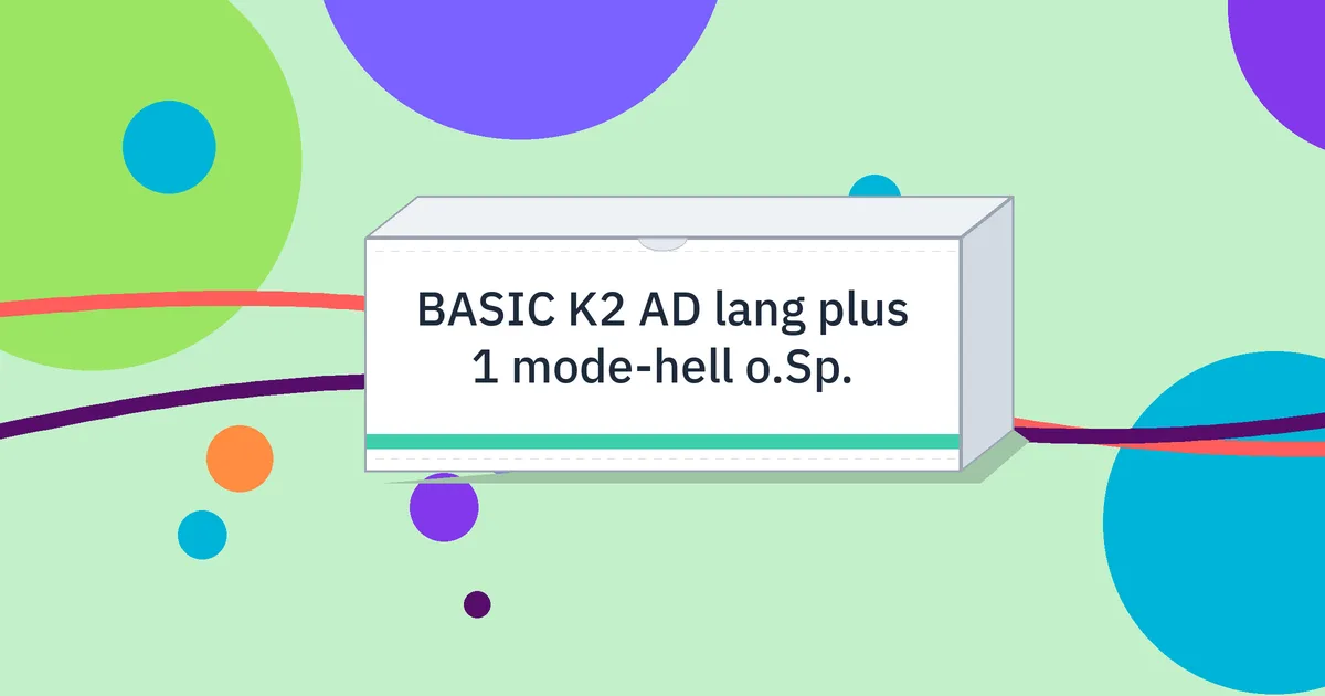 Symbolbild: Packung mit der Aufschrift BASIC K2 AD lang plus 1 mode-hell o.Sp. (PZN 20263606) – Verfügbarkeit und Bezug in Apotheken in Frankfurt am Main