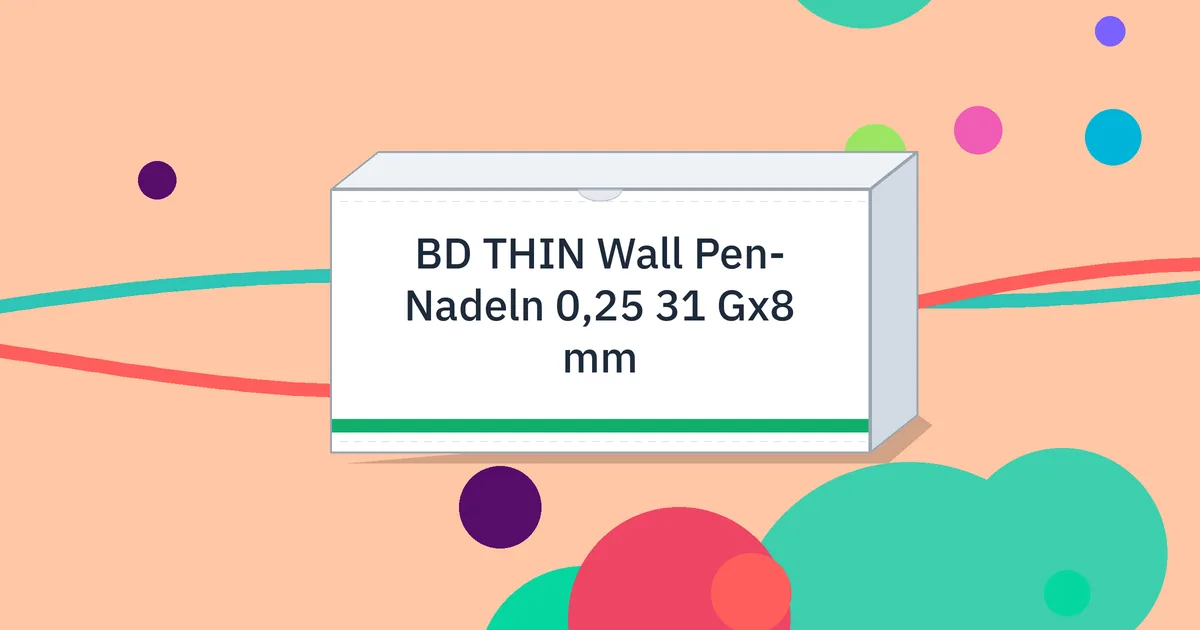 Symbolbild: Packung mit der Aufschrift BD THIN Wall Pen-Nadeln 0,25 31 Gx8 mm (PZN 20398714) – Verfügbarkeit und Bezug in Apotheken in Frankfurt am Main