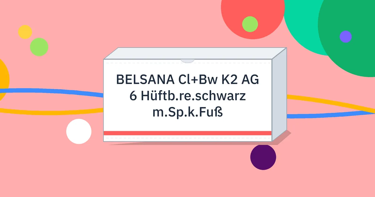 Symbolbild: Packung mit der Aufschrift BELSANA Cl+Bw K2 AG 6 Hüftb.re.schwarz m.Sp.k.Fuß (PZN 12255260) – Verfügbarkeit und Bezug in Apotheken in Frankfurt am Main