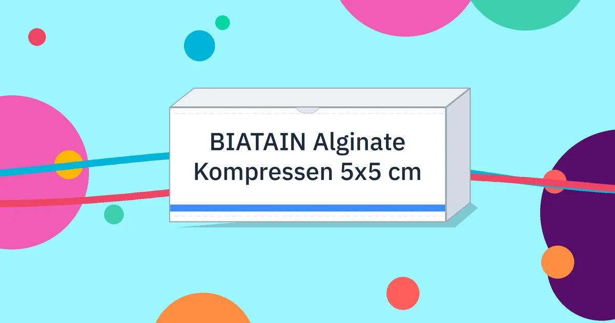 Symbolbild: Packung mit der Aufschrift BIATAIN Alginate Kompressen 5x5 cm (PZN 07336967) – Verfügbarkeit und Bezug in Apotheken in Frankfurt am Main