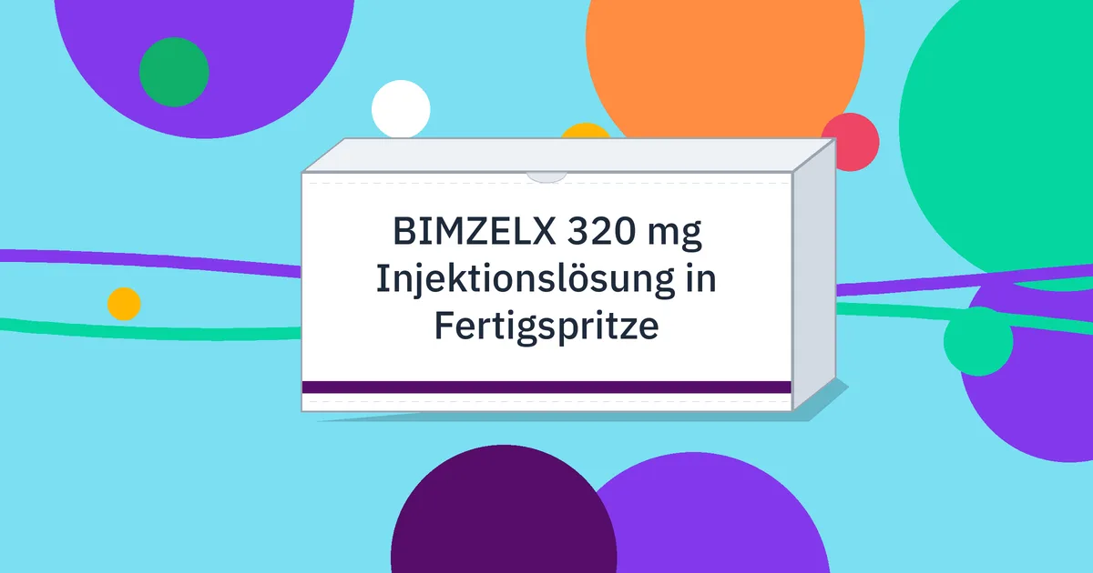 Symbolbild: Packung mit der Aufschrift BIMZELX 320 mg Injektionslösung in Fertigspritze (PZN 20402344) – Verfügbarkeit und Bezug in Apotheken in Frankfurt am Main
