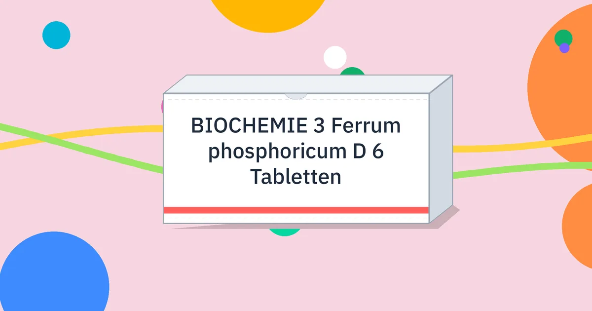 Symbolbild: Packung mit der Aufschrift BIOCHEMIE 3 Ferrum phosphoricum D 6 Tabletten (PZN 04130490) – Verfügbarkeit und Bezug in Apotheken in Frankfurt am Main