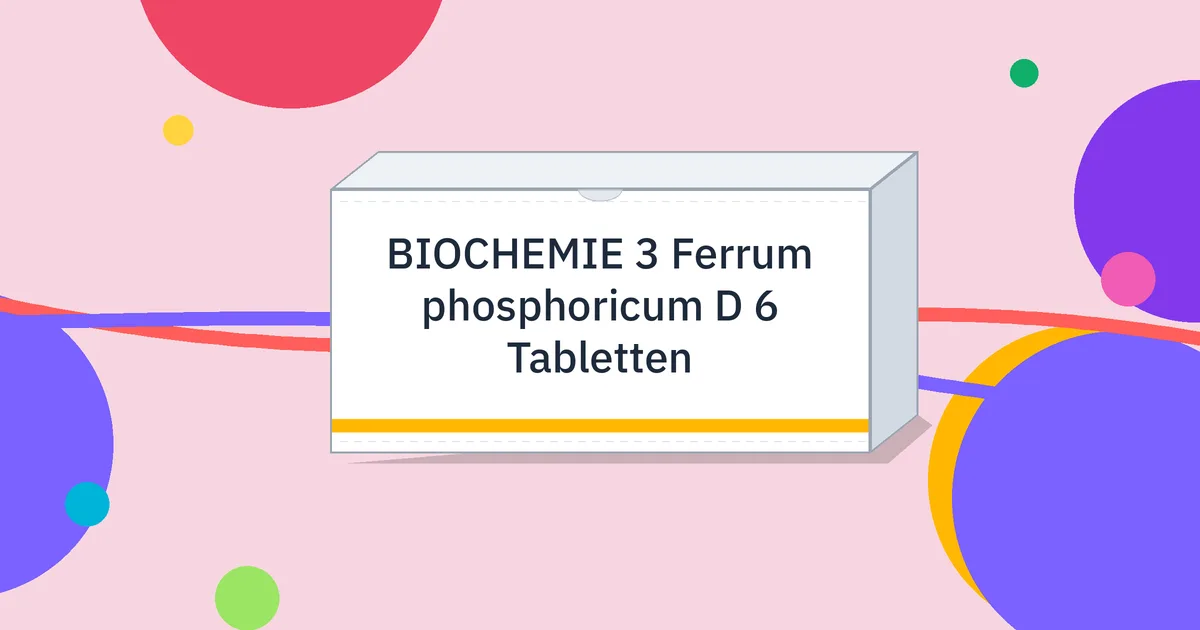 Symbolbild: Packung mit der Aufschrift BIOCHEMIE 3 Ferrum phosphoricum D 6 Tabletten (PZN 03093686) – Verfügbarkeit und Bezug in Apotheken in Frankfurt am Main