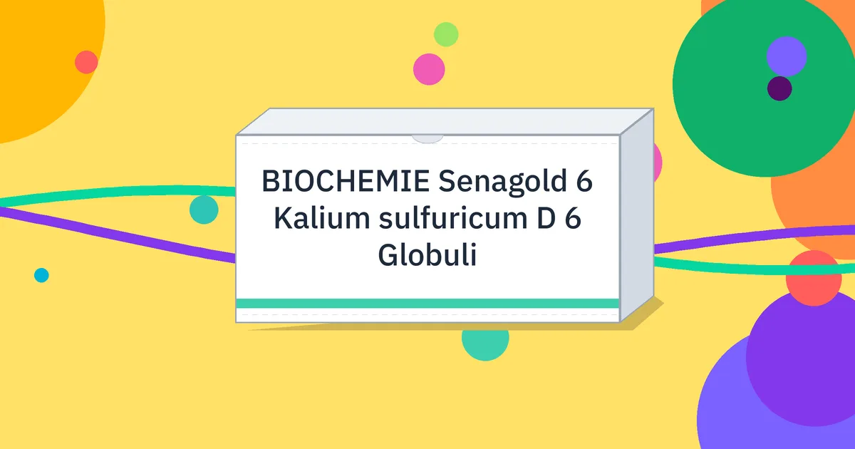 Symbolbild: Packung mit der Aufschrift BIOCHEMIE Senagold 6 Kalium sulfuricum D 6 Globuli (PZN 06827692) – Verfügbarkeit und Bezug in Apotheken in Frankfurt am Main