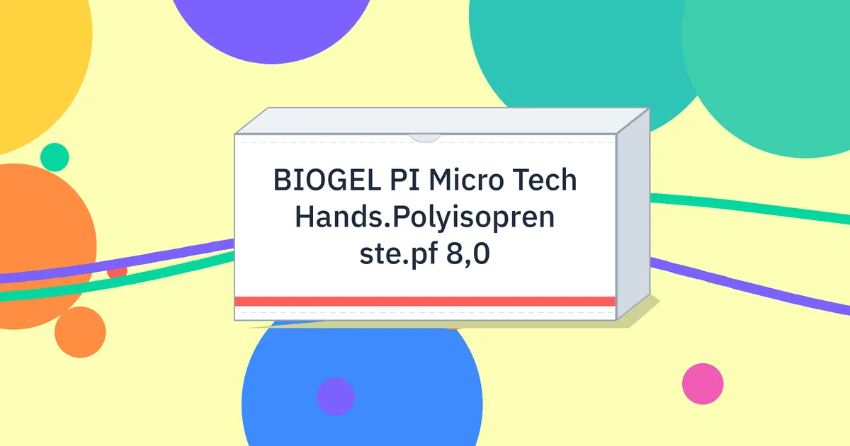 Symbolbild: Packung mit der Aufschrift BIOGEL PI Micro Tech Hands.Polyisopren ste.pf 8,0 (PZN 20866865) – Verfügbarkeit und Bezug in Apotheken in Frankfurt am Main