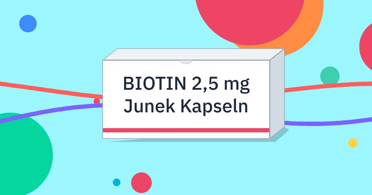 Symbolbild: Packung mit der Aufschrift BIOTIN 2,5 mg Junek Kapseln (PZN 10336072) – Verfügbarkeit und Bezug in Apotheken in Frankfurt am Main