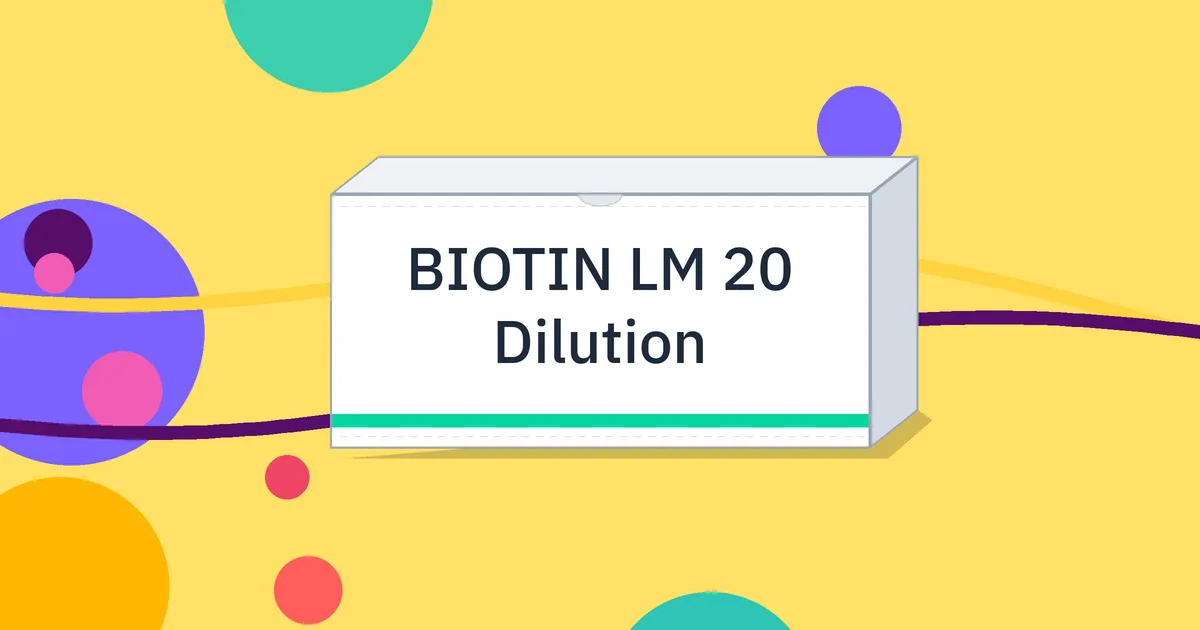 Symbolbild: Packung mit der Aufschrift BIOTIN LM 20 Dilution (PZN 12794376) – Verfügbarkeit und Bezug in Apotheken in Frankfurt am Main
