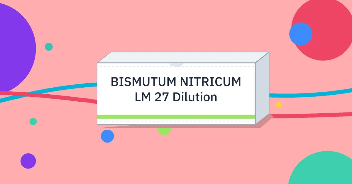 Symbolbild: Packung mit der Aufschrift BISMUTUM NITRICUM LM 27 Dilution (PZN 13387271) – Verfügbarkeit und Bezug in Apotheken in Frankfurt am Main