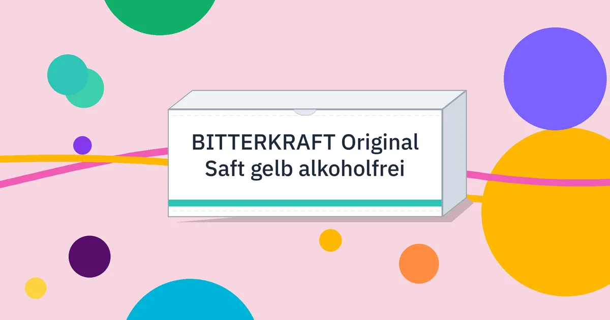 Symbolbild: Packung mit der Aufschrift BITTERKRAFT Original Saft gelb alkoholfrei (PZN 17367762) – Verfügbarkeit und Bezug in Apotheken in Frankfurt am Main