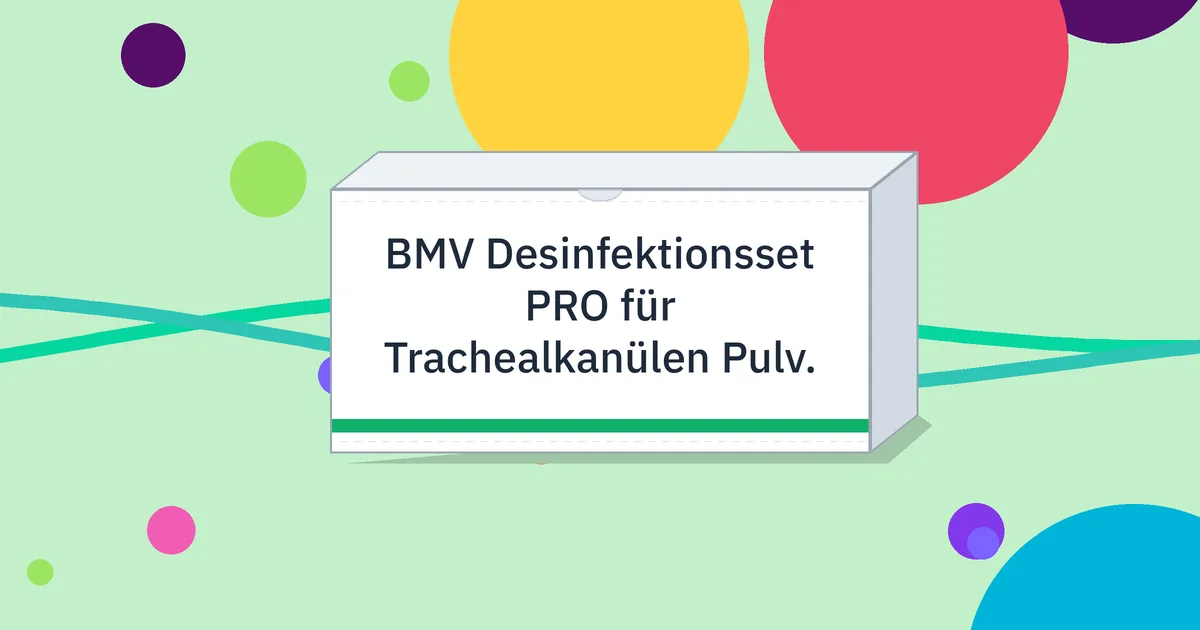 Symbolbild: Packung mit der Aufschrift BMV Desinfektionsset PRO für Trachealkanülen Pulv. (PZN 19182794) – Verfügbarkeit und Bezug in Apotheken in Frankfurt am Main