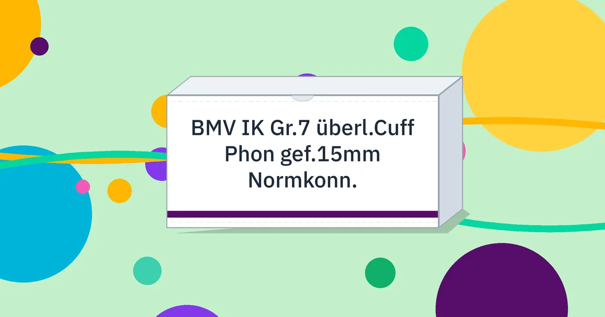 Symbolbild: Packung mit der Aufschrift BMV IK Gr.7 überl.Cuff Phon gef.15mm Normkonn. (PZN 18382580) – Verfügbarkeit und Bezug in Apotheken in Frankfurt am Main