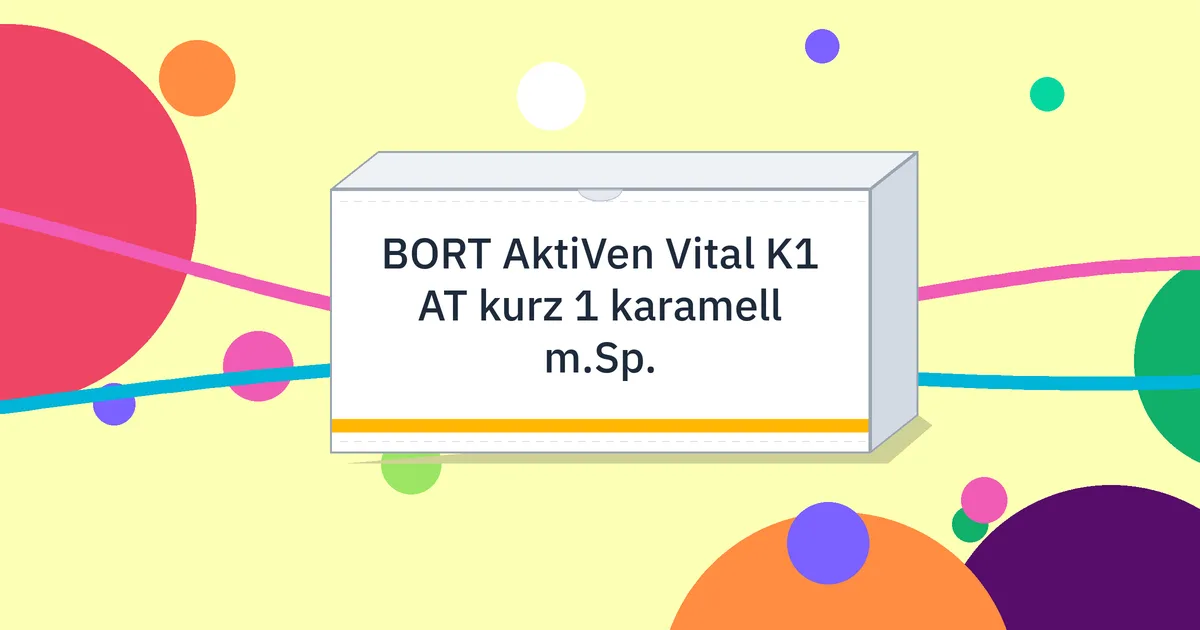 Symbolbild: Packung mit der Aufschrift BORT AktiVen Vital K1 AT kurz 1 karamell m.Sp. (PZN 13737133) – Verfügbarkeit und Bezug in Apotheken in Frankfurt am Main