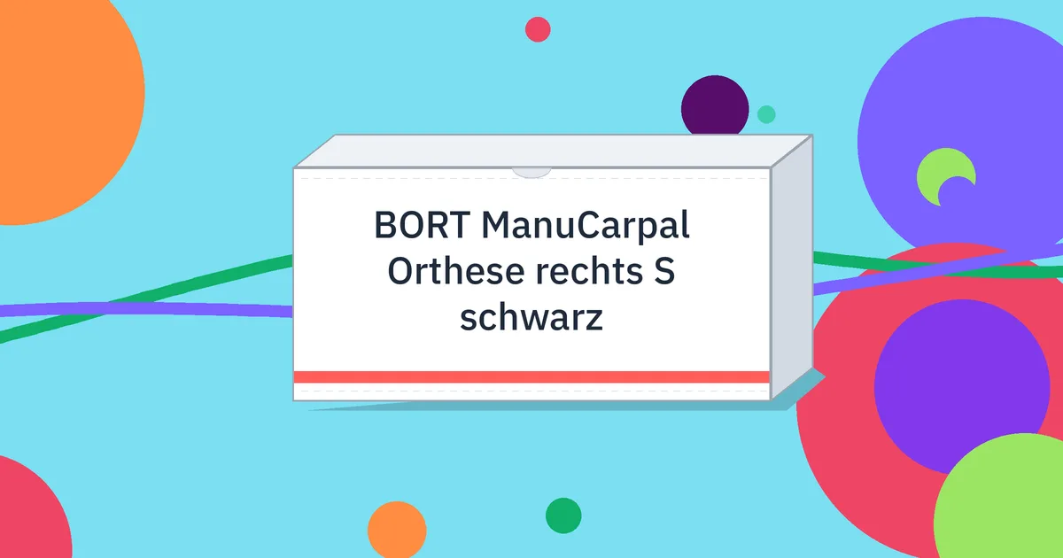 Symbolbild: Packung mit der Aufschrift BORT ManuCarpal Orthese rechts S schwarz (PZN 06156453) – Verfügbarkeit und Bezug in Apotheken in Frankfurt am Main