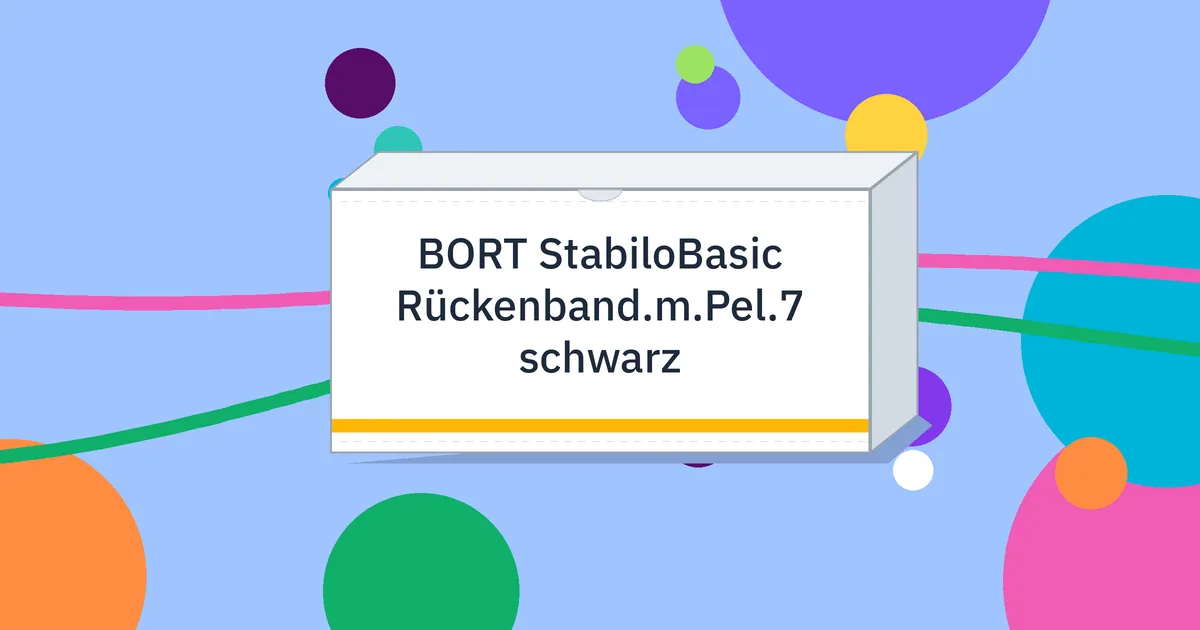 Symbolbild: Packung mit der Aufschrift BORT StabiloBasic Rückenband.m.Pel.7 schwarz (PZN 02748458) – Verfügbarkeit und Bezug in Apotheken in Frankfurt am Main