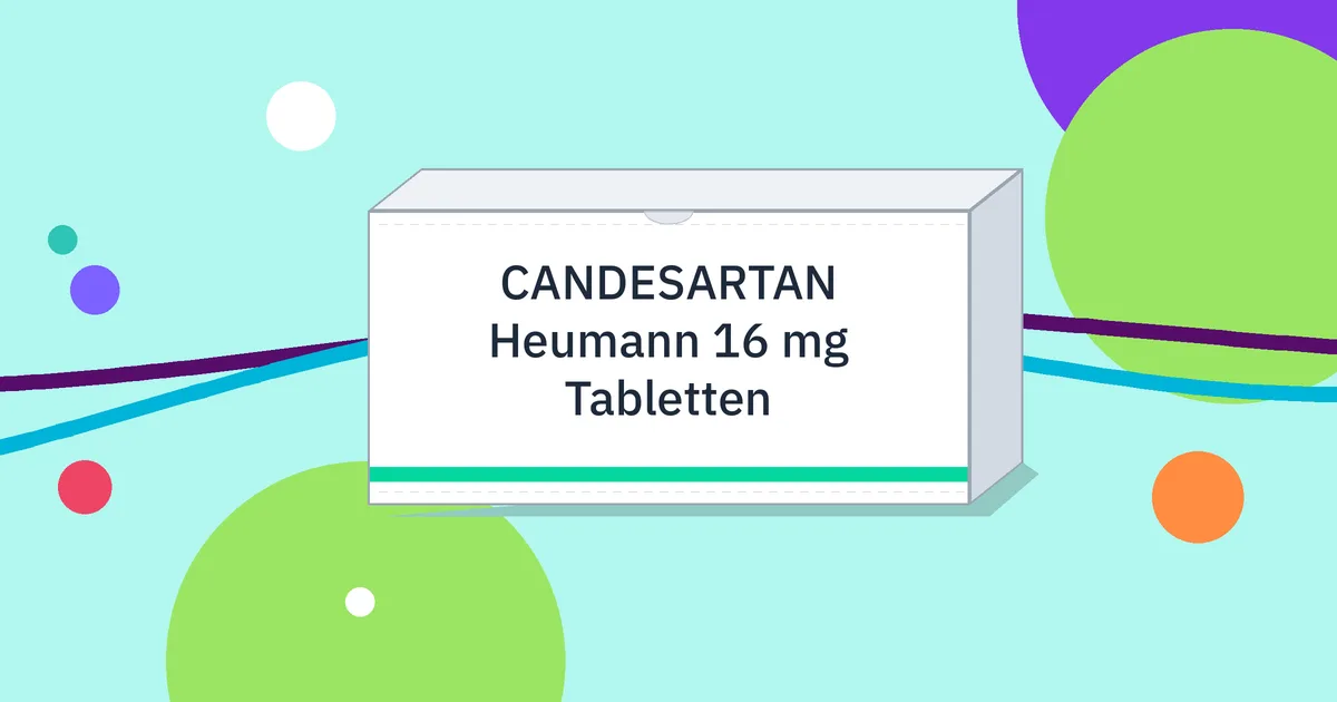 Symbolbild: Packung mit der Aufschrift CANDESARTAN Heumann 16 mg Tabletten (PZN 15864634) – Verfügbarkeit und Bezug in Apotheken in Frankfurt am Main