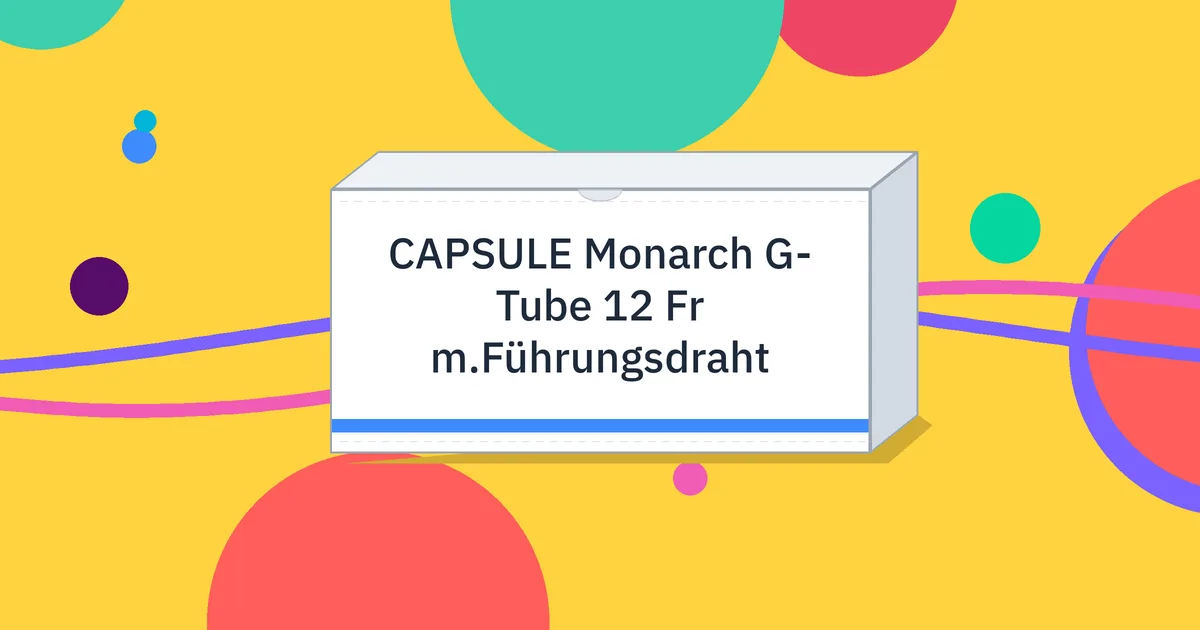 Symbolbild: Packung mit der Aufschrift CAPSULE Monarch G-Tube 12 Fr m.Führungsdraht (PZN 14344631) – Verfügbarkeit und Bezug in Apotheken in Frankfurt am Main