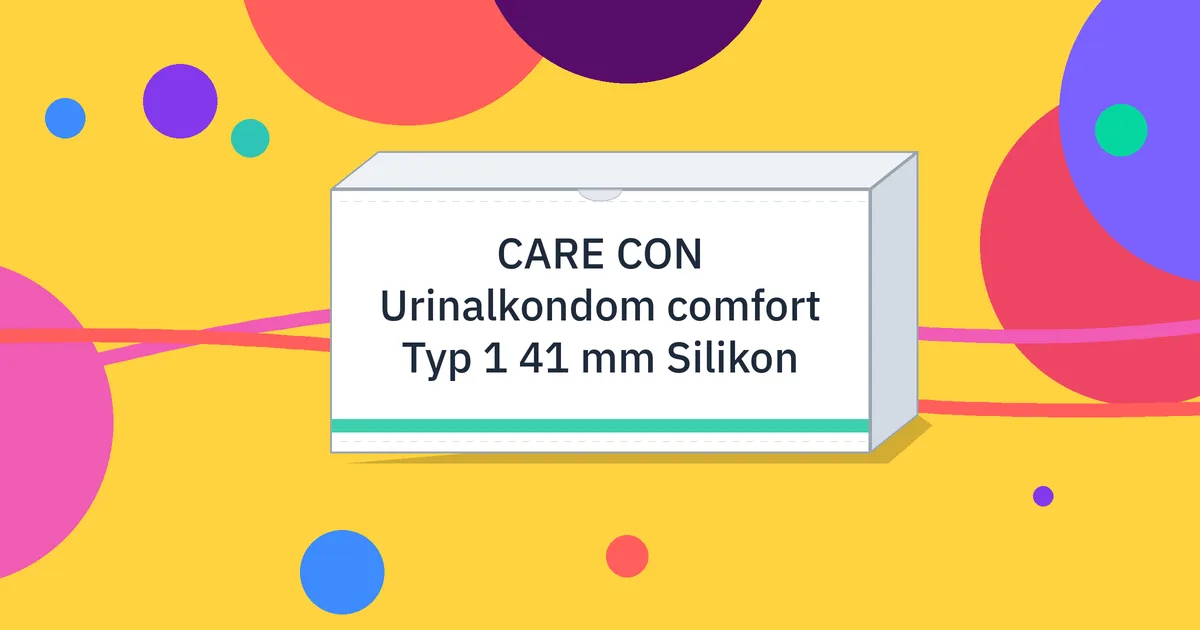 Symbolbild: Packung mit der Aufschrift CARE CON Urinalkondom comfort Typ 1 41 mm Silikon (PZN 17520666) – Verfügbarkeit und Bezug in Apotheken in Frankfurt am Main
