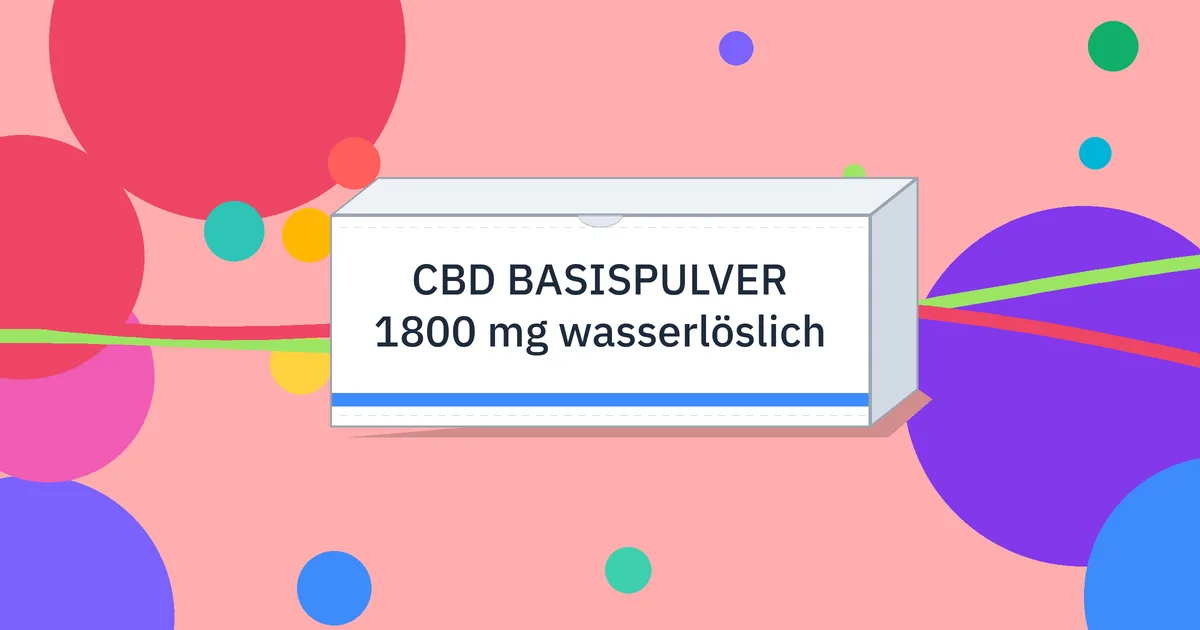 Symbolbild: Packung mit der Aufschrift CBD BASISPULVER 1800 mg wasserlöslich (PZN 17955625) – Verfügbarkeit und Bezug in Apotheken in Frankfurt am Main