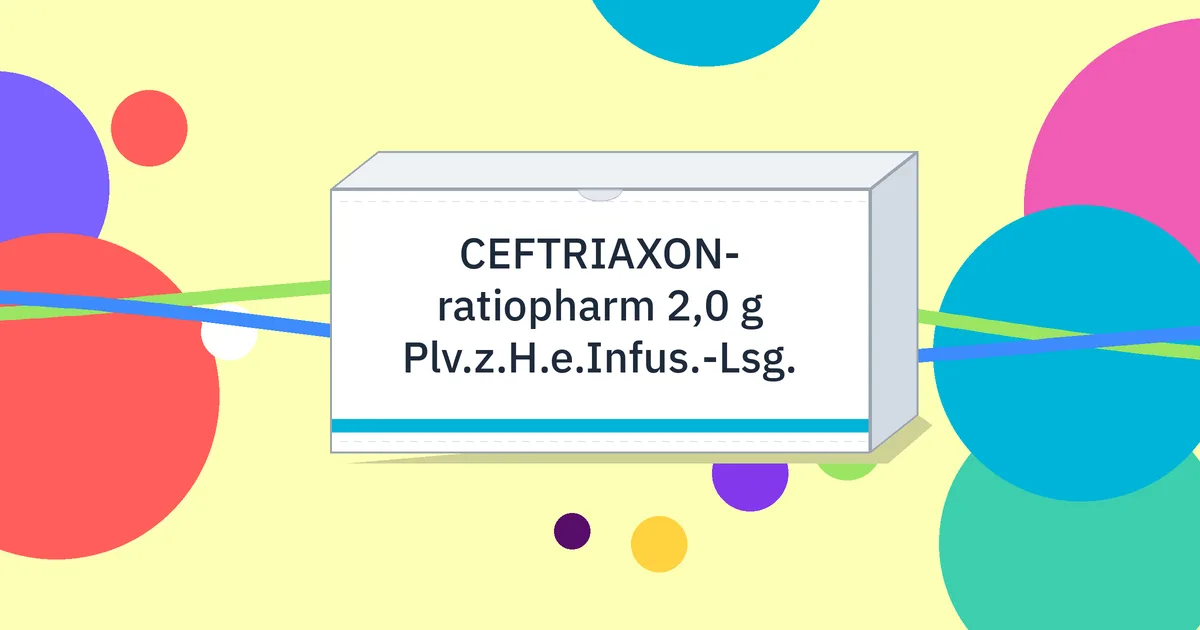 Symbolbild: Packung mit der Aufschrift CEFTRIAXON-ratiopharm 2,0 g Plv.z.H.e.Infus.-Lsg. (PZN 12428074) – Verfügbarkeit und Bezug in Apotheken in Frankfurt am Main