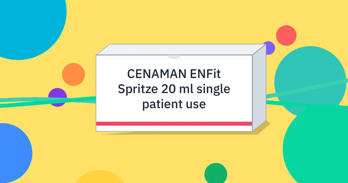 Symbolbild: Packung mit der Aufschrift CENAMAN ENFit Spritze 20 ml single patient use (PZN 19401919) – Verfügbarkeit und Bezug in Apotheken in Frankfurt am Main