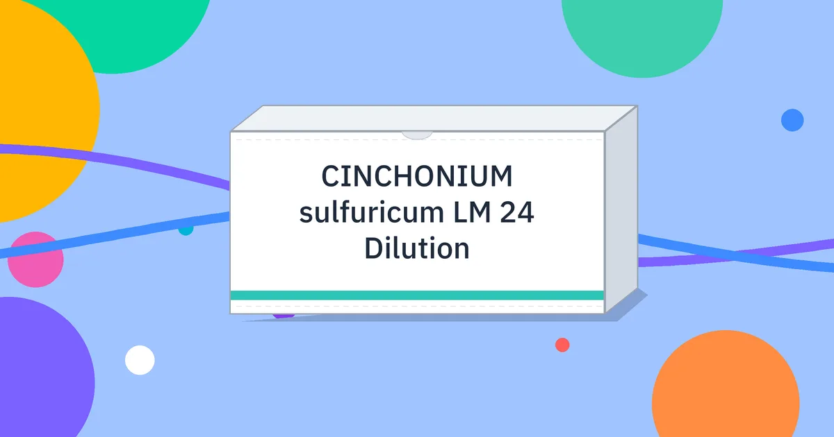 Symbolbild: Packung mit der Aufschrift CINCHONIUM sulfuricum LM 24 Dilution (PZN 13446588) – Verfügbarkeit und Bezug in Apotheken in Frankfurt am Main