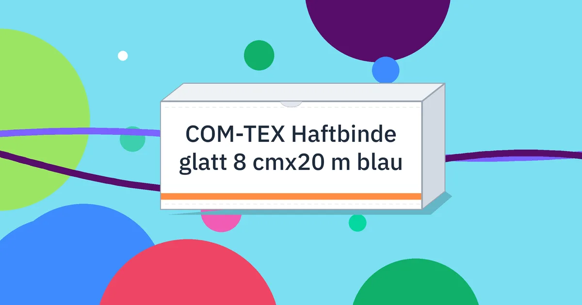 Symbolbild: Packung mit der Aufschrift COM-TEX Haftbinde glatt 8 cmx20 m blau (PZN 03089696) – Verfügbarkeit und Bezug in Apotheken in Frankfurt am Main