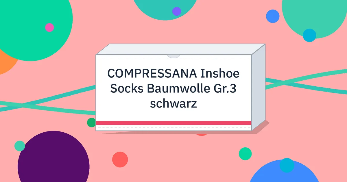Symbolbild: Packung mit der Aufschrift COMPRESSANA Inshoe Socks Baumwolle Gr.3 schwarz (PZN 09210957) – Verfügbarkeit und Bezug in Apotheken in Frankfurt am Main