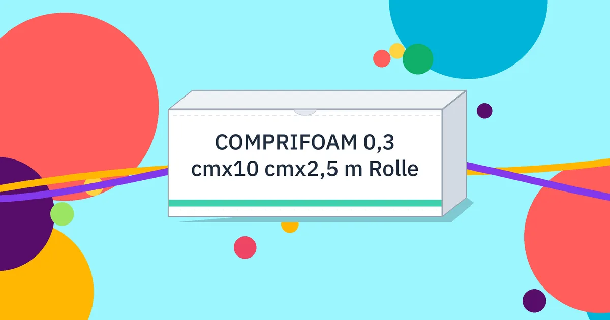 Symbolbild: Packung mit der Aufschrift COMPRIFOAM 0,3 cmx10 cmx2,5 m Rolle (PZN 00831103) – Verfügbarkeit und Bezug in Apotheken in Frankfurt am Main