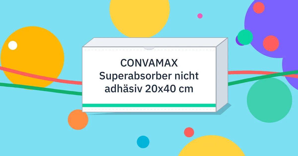 Symbolbild: Packung mit der Aufschrift CONVAMAX Superabsorber nicht adhäsiv 20x40 cm (PZN 16733928) – Verfügbarkeit und Bezug in Apotheken in Frankfurt am Main