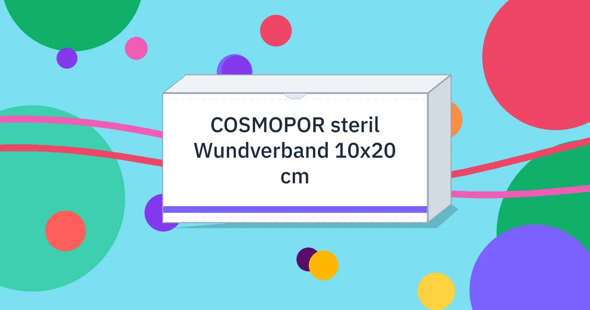 Symbolbild: Packung mit der Aufschrift COSMOPOR steril Wundverband 10x20 cm (PZN 18319883) – Verfügbarkeit und Bezug in Apotheken in Frankfurt am Main