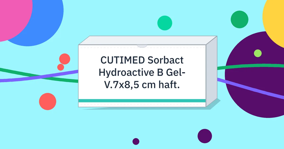 Symbolbild: Packung mit der Aufschrift CUTIMED Sorbact Hydroactive B Gel-V.7x8,5 cm haft. (PZN 17563428) – Verfügbarkeit und Bezug in Apotheken in Frankfurt am Main
