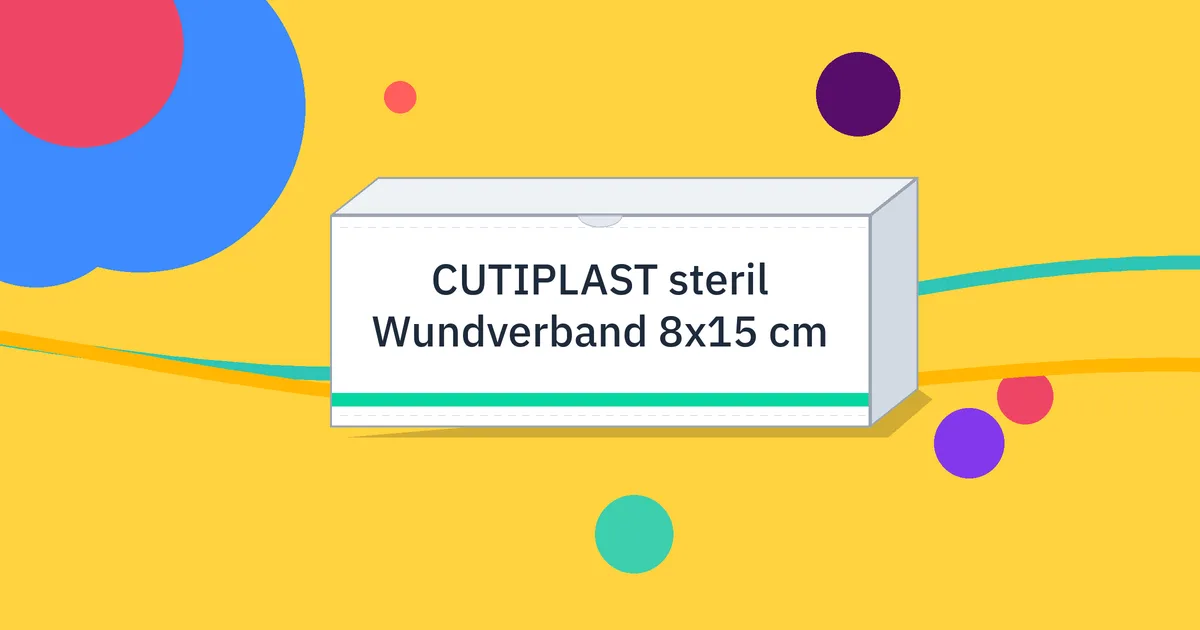 Symbolbild: Packung mit der Aufschrift CUTIPLAST steril Wundverband 8x15 cm (PZN 16139579) – Verfügbarkeit und Bezug in Apotheken in Frankfurt am Main