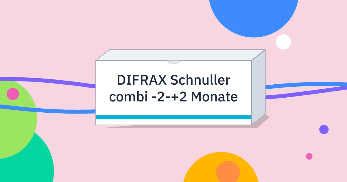Symbolbild: Packung mit der Aufschrift DIFRAX Schnuller combi -2-+2 Monate (PZN 09290608) – Verfügbarkeit und Bezug in Apotheken in Frankfurt am Main