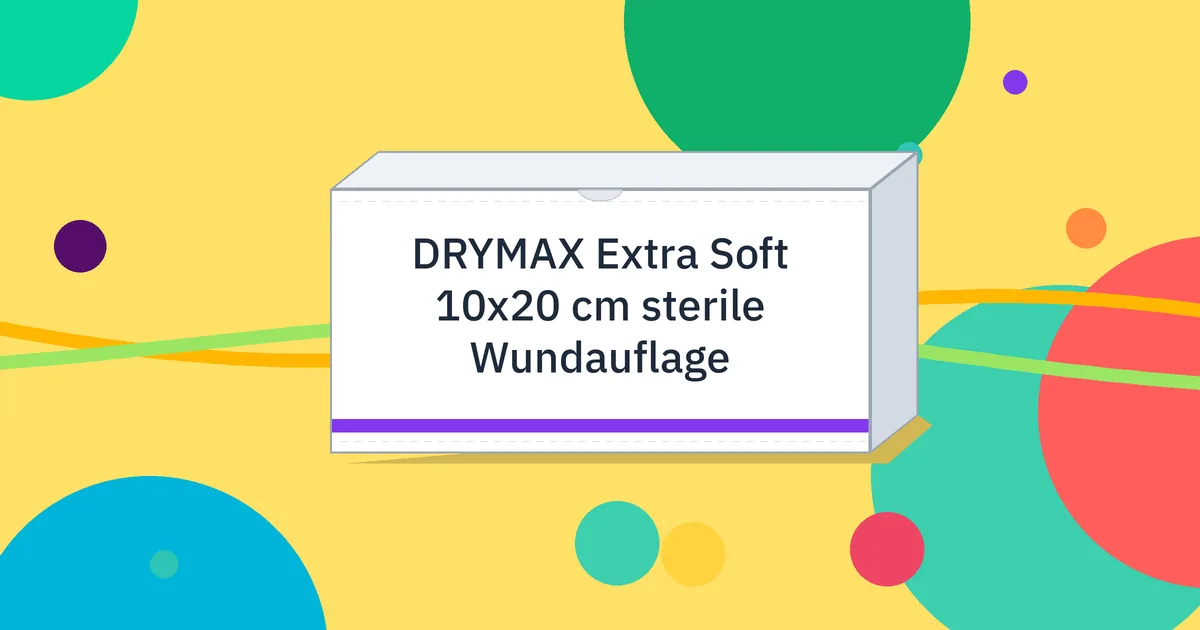 Symbolbild: Packung mit der Aufschrift DRYMAX Extra Soft 10x20 cm sterile Wundauflage (PZN 12869401) – Verfügbarkeit und Bezug in Apotheken in Frankfurt am Main