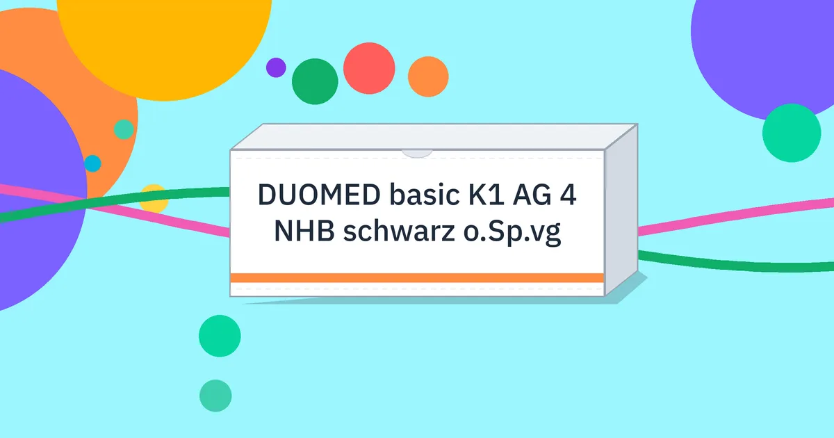 Symbolbild: Packung mit der Aufschrift DUOMED basic K1 AG 4 NHB schwarz o.Sp.vg (PZN 20905424) – Verfügbarkeit und Bezug in Apotheken in Frankfurt am Main