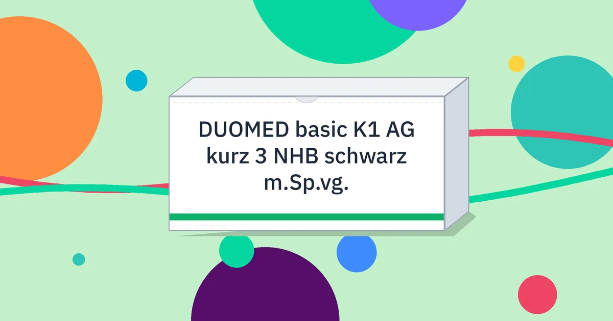 Symbolbild: Packung mit der Aufschrift DUOMED basic K1 AG kurz 3 NHB schwarz m.Sp.vg. (PZN 20904844) – Verfügbarkeit und Bezug in Apotheken in Frankfurt am Main