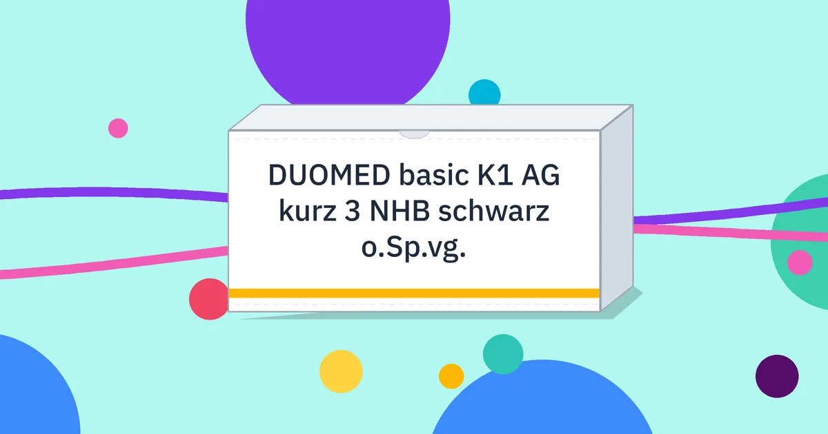 Symbolbild: Packung mit der Aufschrift DUOMED basic K1 AG kurz 3 NHB schwarz o.Sp.vg. (PZN 20904749) – Verfügbarkeit und Bezug in Apotheken in Frankfurt am Main