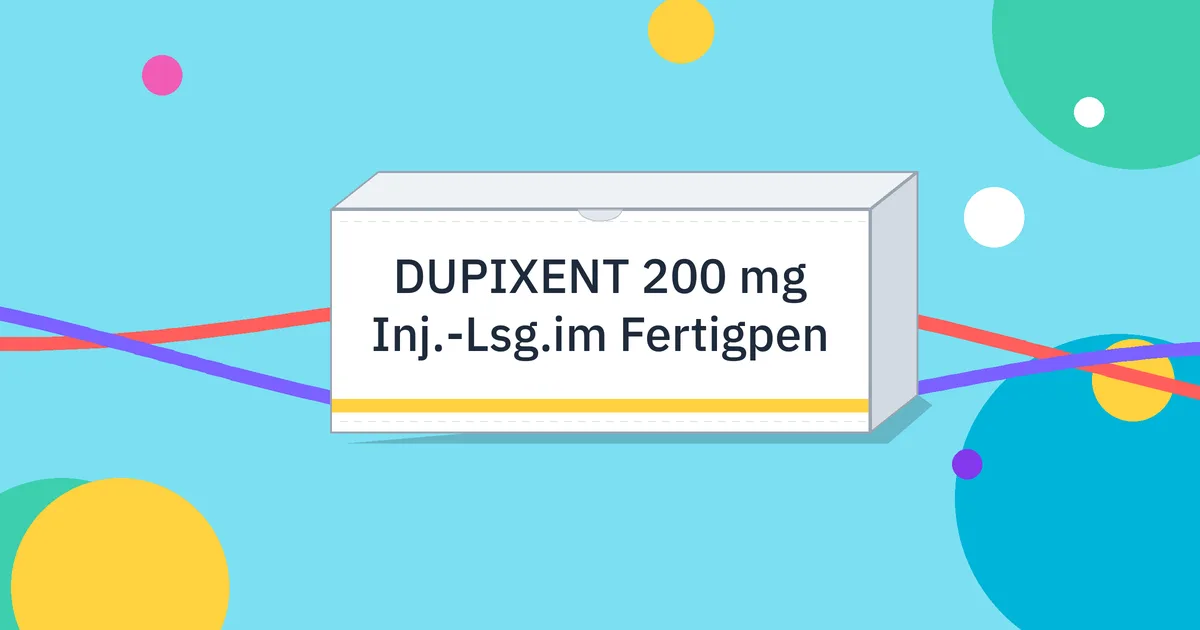 Symbolbild: Packung mit der Aufschrift DUPIXENT 200 mg Inj.-Lsg.im Fertigpen (PZN 16814526) – Verfügbarkeit und Bezug in Apotheken in Frankfurt am Main