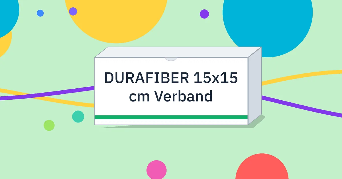 Symbolbild: Packung mit der Aufschrift DURAFIBER 15x15 cm Verband (PZN 10284168) – Verfügbarkeit und Bezug in Apotheken in Frankfurt am Main