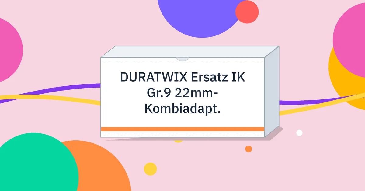 Symbolbild: Packung mit der Aufschrift DURATWIX Ersatz IK Gr.9 22mm-Kombiadapt. (PZN 06979290) – Verfügbarkeit und Bezug in Apotheken in Frankfurt am Main