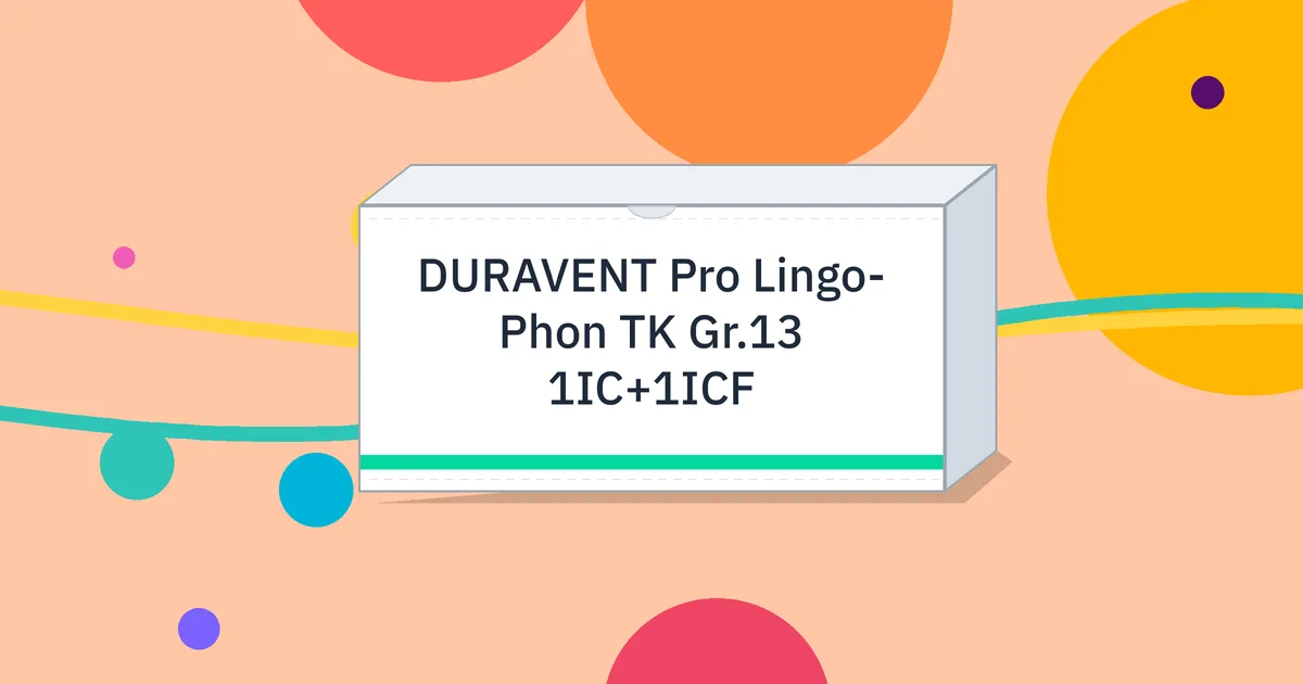 Symbolbild: Packung mit der Aufschrift DURAVENT Pro Lingo-Phon TK Gr.13 1IC+1ICF (PZN 19246270) – Verfügbarkeit und Bezug in Apotheken in Frankfurt am Main