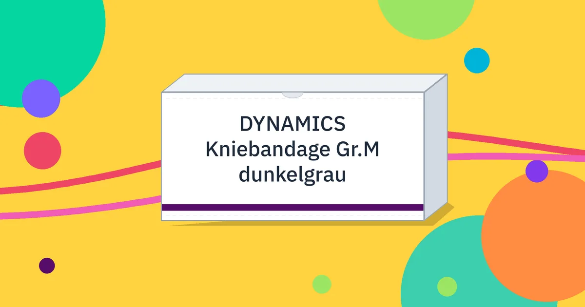 Symbolbild: Packung mit der Aufschrift DYNAMICS Kniebandage Gr.M dunkelgrau (PZN 10633686) – Verfügbarkeit und Bezug in Apotheken in Frankfurt am Main