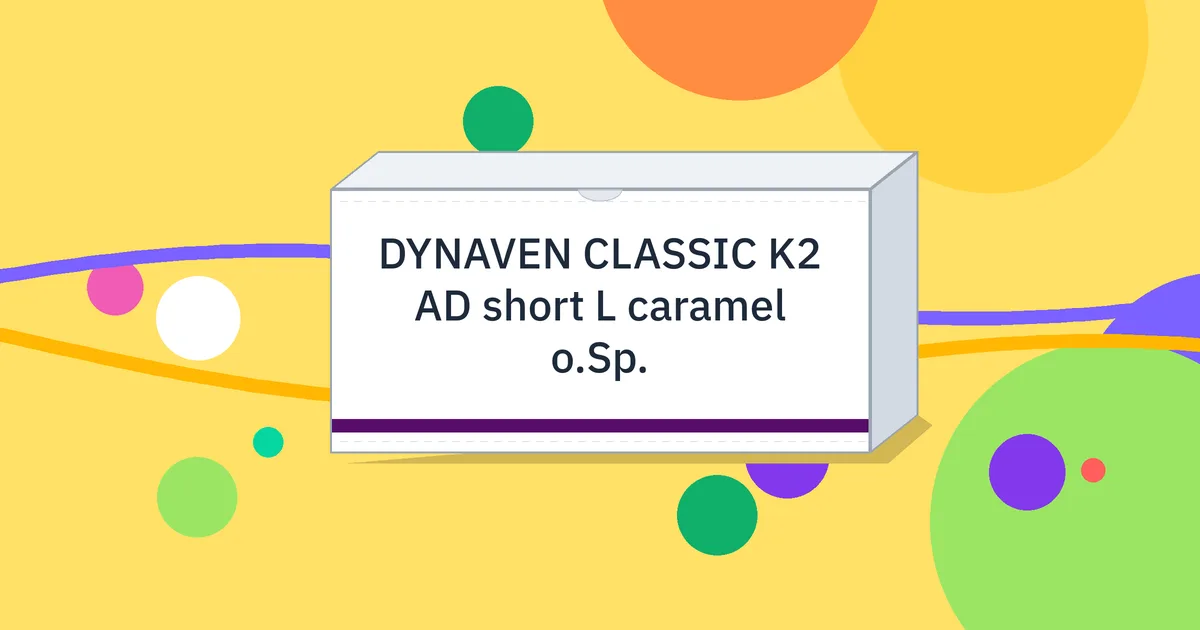Symbolbild: Packung mit der Aufschrift DYNAVEN CLASSIC K2 AD short L caramel o.Sp. (PZN 18417278) – Verfügbarkeit und Bezug in Apotheken in Frankfurt am Main