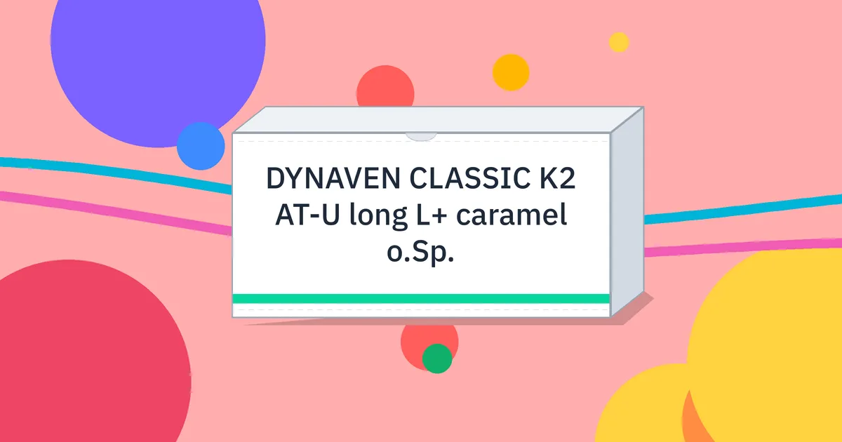 Symbolbild: Packung mit der Aufschrift DYNAVEN CLASSIC K2 AT-U long L+ caramel o.Sp. (PZN 18419739) – Verfügbarkeit und Bezug in Apotheken in Frankfurt am Main