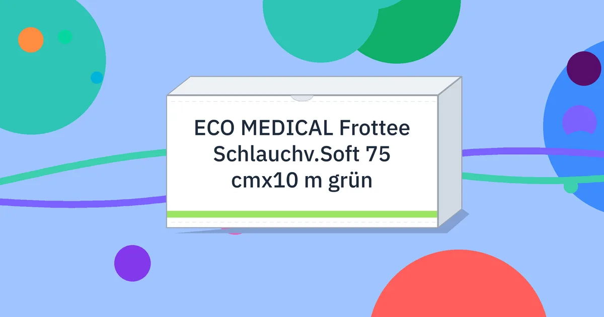 Symbolbild: Packung mit der Aufschrift ECO MEDICAL Frottee Schlauchv.Soft 75 cmx10 m grün (PZN 00881093) – Verfügbarkeit und Bezug in Apotheken in Frankfurt am Main