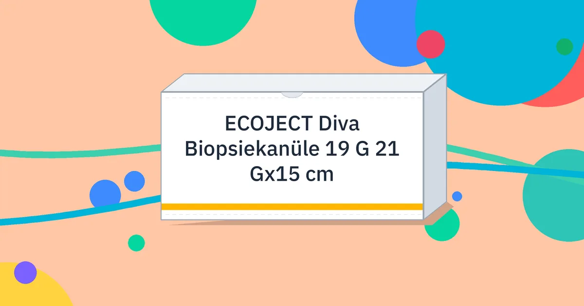 Symbolbild: Packung mit der Aufschrift ECOJECT Diva Biopsiekanüle 19 G 21 Gx15 cm (PZN 06125493) – Verfügbarkeit und Bezug in Apotheken in Frankfurt am Main